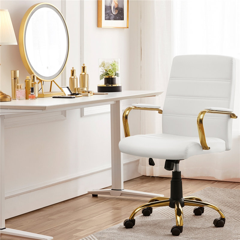 Willa Arlo Interiors Lineville Mid Back Office Executive Chair With Gold Black Frame 360 Swivel PU Leather Reviews Wayfair